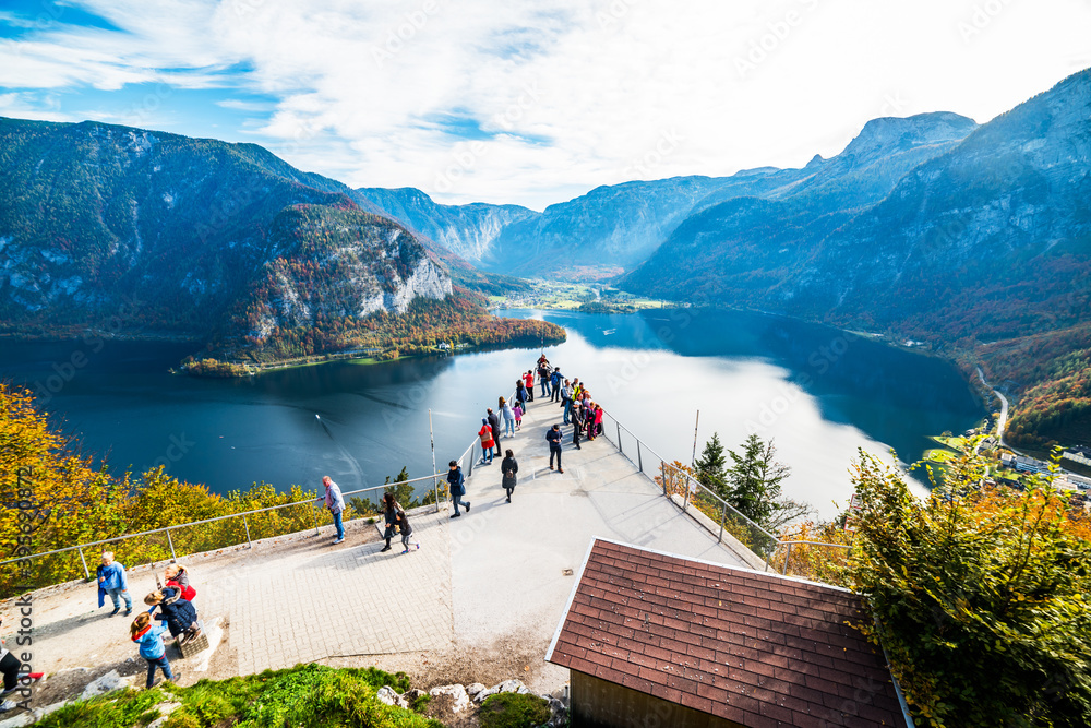 Hallstatt Skywalk World Heritage View (Welterbeblick). Tourists ...
