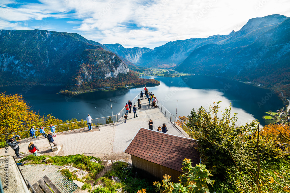 Hallstatt Skywalk World Heritage View (Welterbeblick). Tourists ...