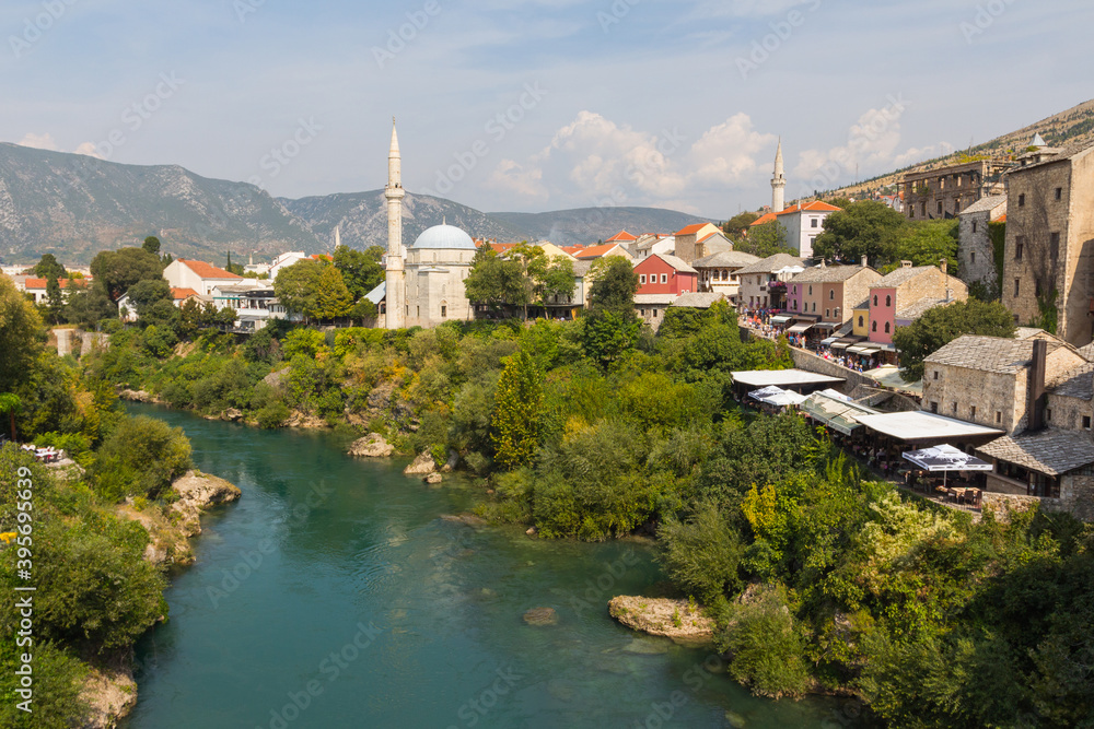View of the Koski Mehmed Pasha Mosque in the Old Town of Mostar. Bosnia ...