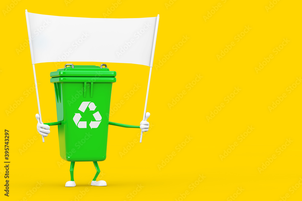 Recycle Sign Green Garbage Trash Bin Character Mascot and Empty White ...