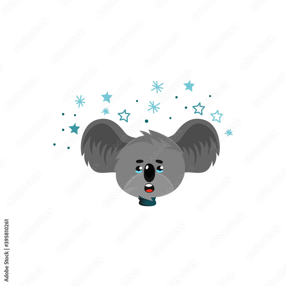 Cartoon Koala Grey Bear Head with Protruding Ears Expressing Sad ...