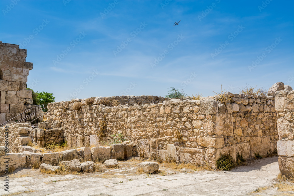 Ruins of the walls in the Amman Citadel, a historical site at the ...