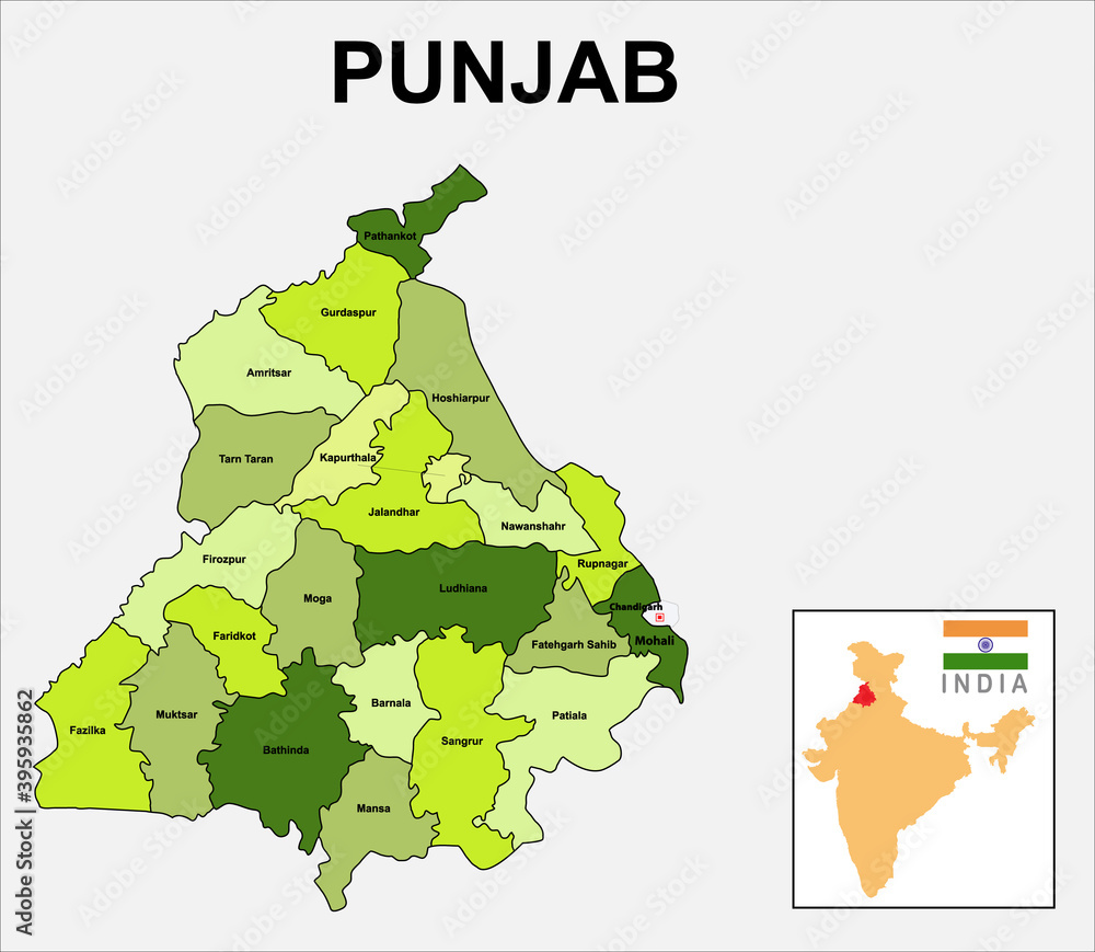 Punjab map. Political and administrative map of Punjab with districts ...