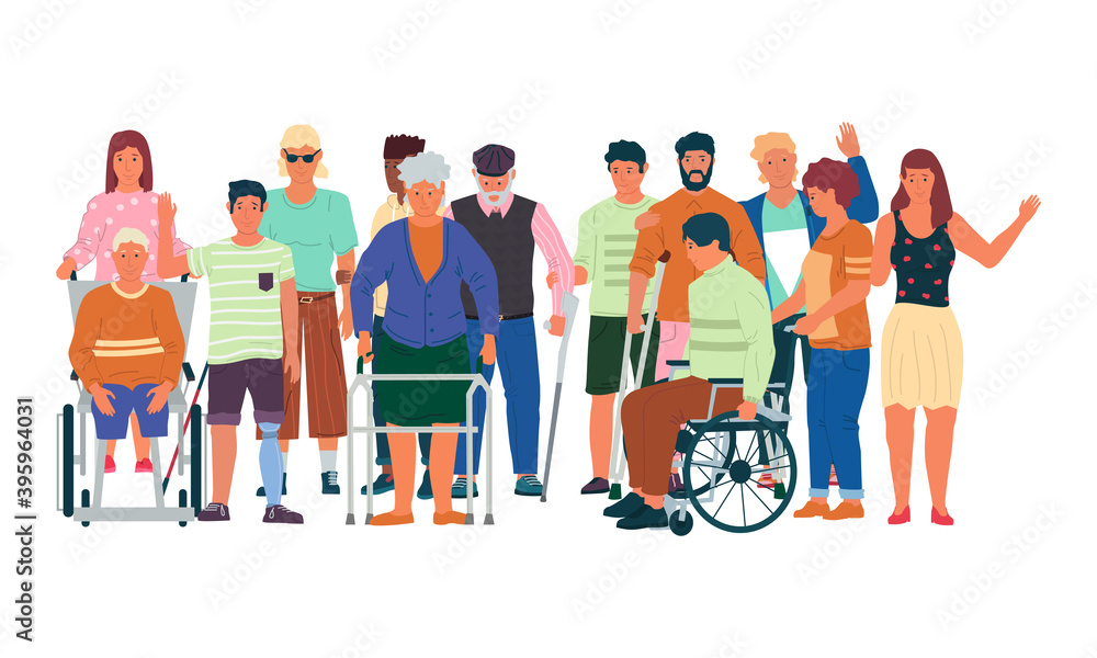 Diverse disabled people. Cartoon handicapped men and women with ...