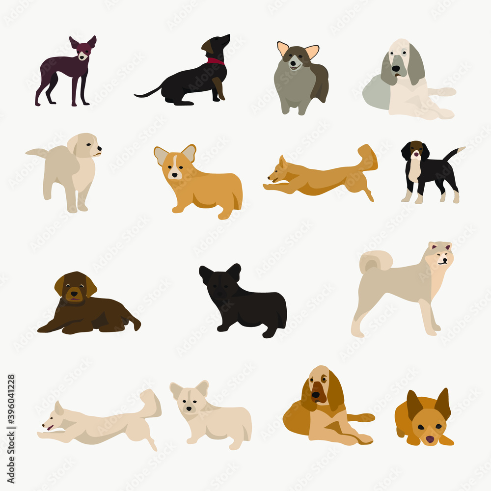 Dog clip art set-hand drawn dog breeds-digital PNG vector-cute animals ...