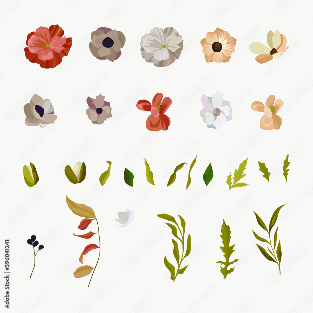 Floral polygonal clipart, Botanical , floral geometric clipart, glass ...