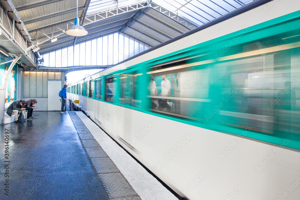 PARIS, FRANCE Paris Metro interior on SEPTEMBER 30, 2016. It is the ...