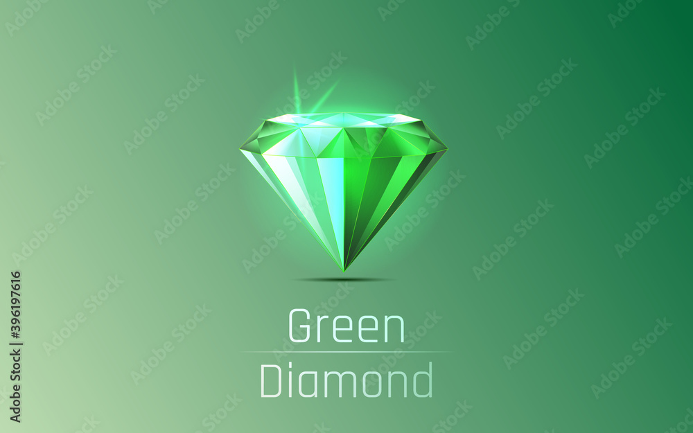Green diamond or Emerald. shining gem,vector illustration, dark-pink ...