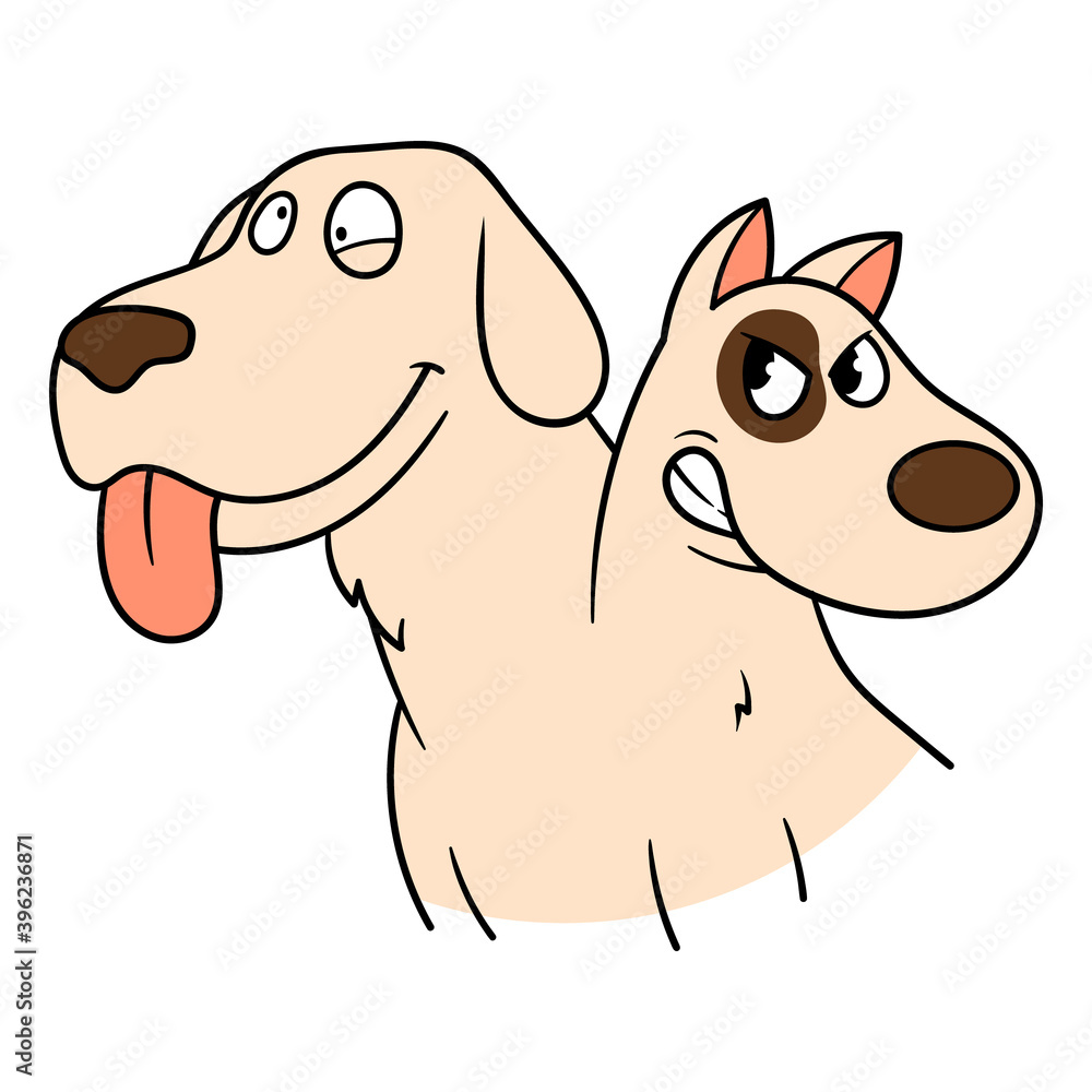 Cartoon Two Headed Dog Illustration Stock Vector | Adobe Stock