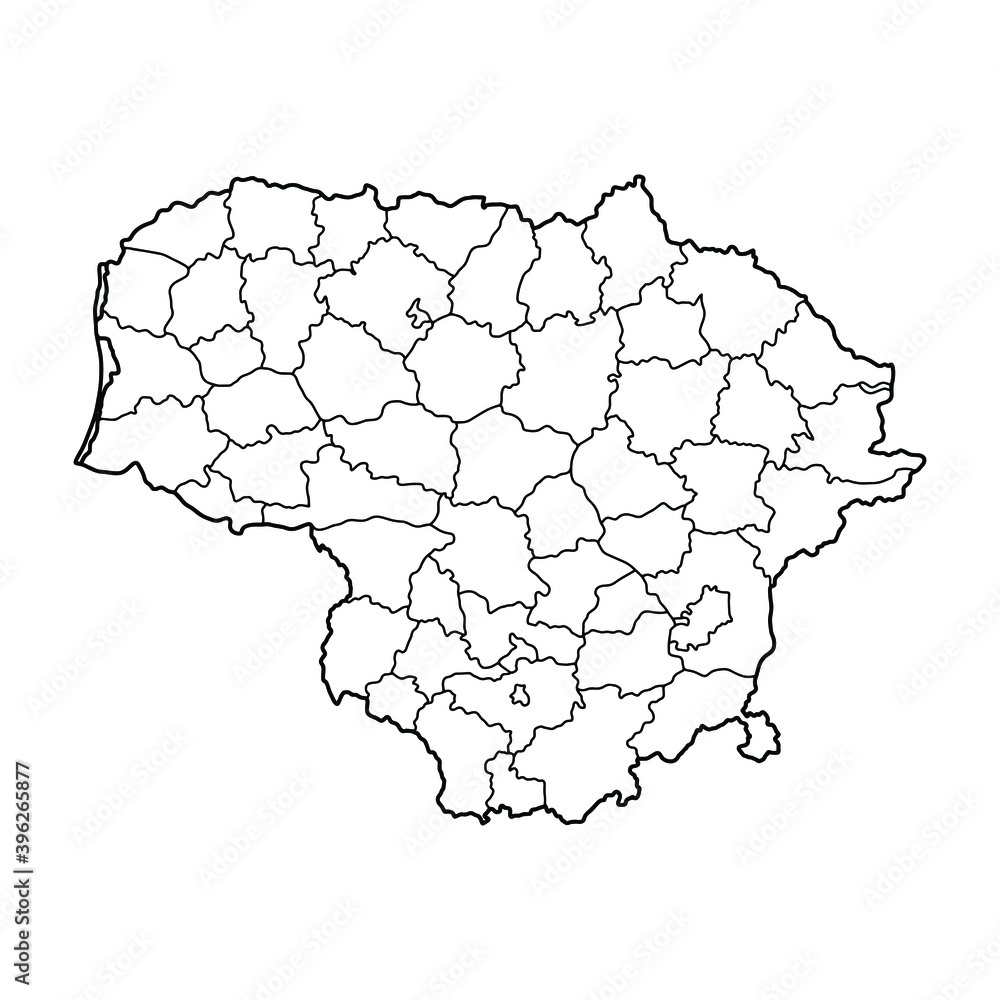 Outline map of Lithuania white background. Vector map with contour ...