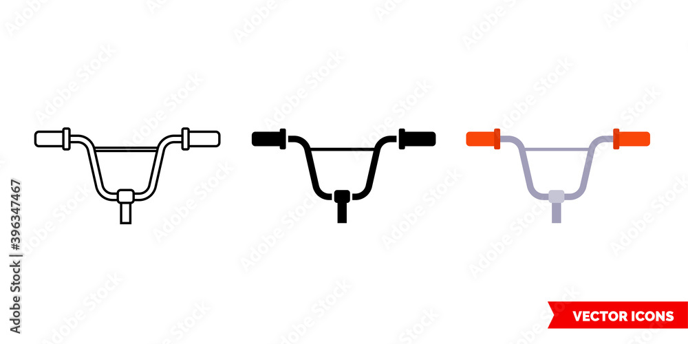Bicycle handlebar icon of 3 types color, black and white, outline ...