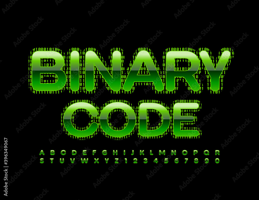 Vector Green Binary Code Font. Technology style Alphabet. Modern ...