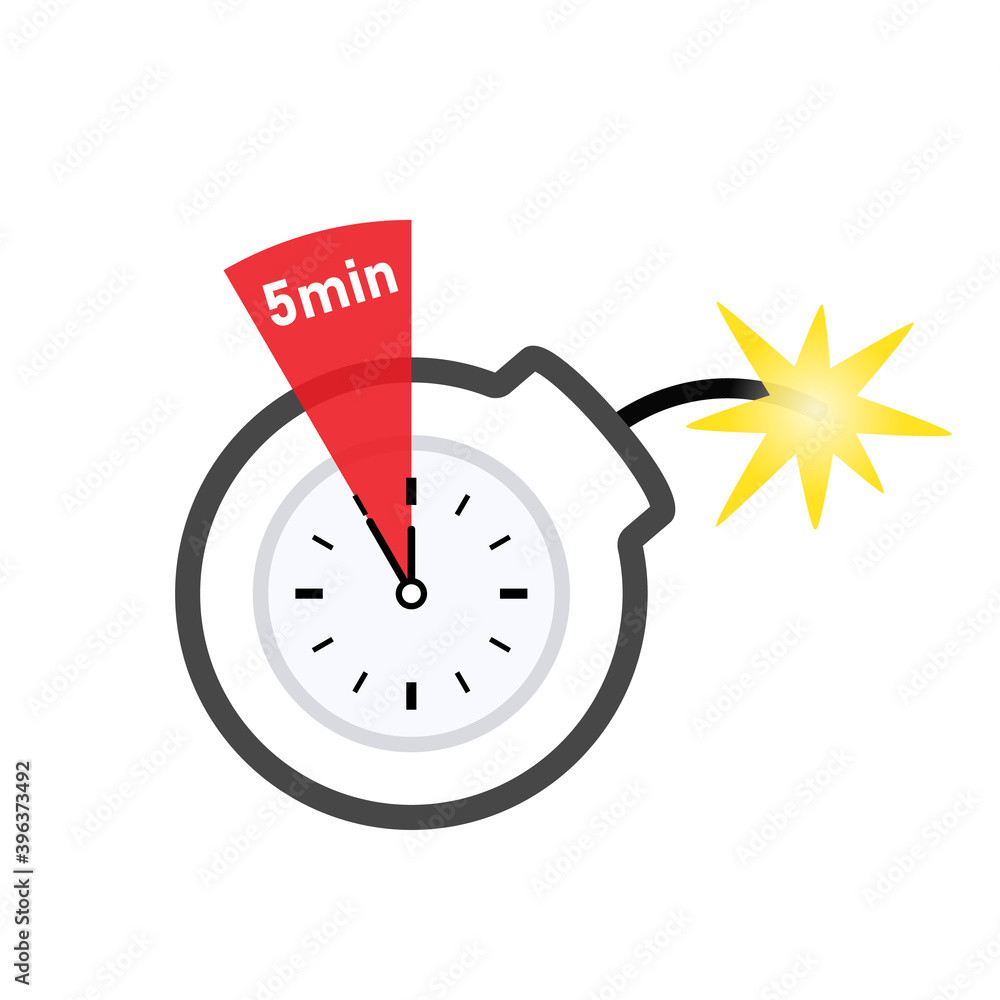 Five minutes Countdown Timer bomb outline icon. Clipart image isolated ...