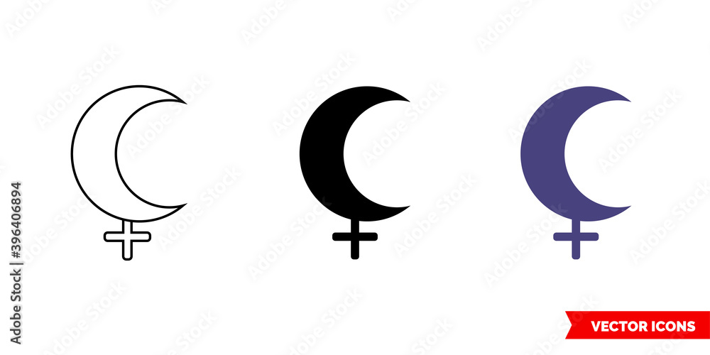 Lilith Symbol icon of 3 types color, black and white, outline. Isolated ...