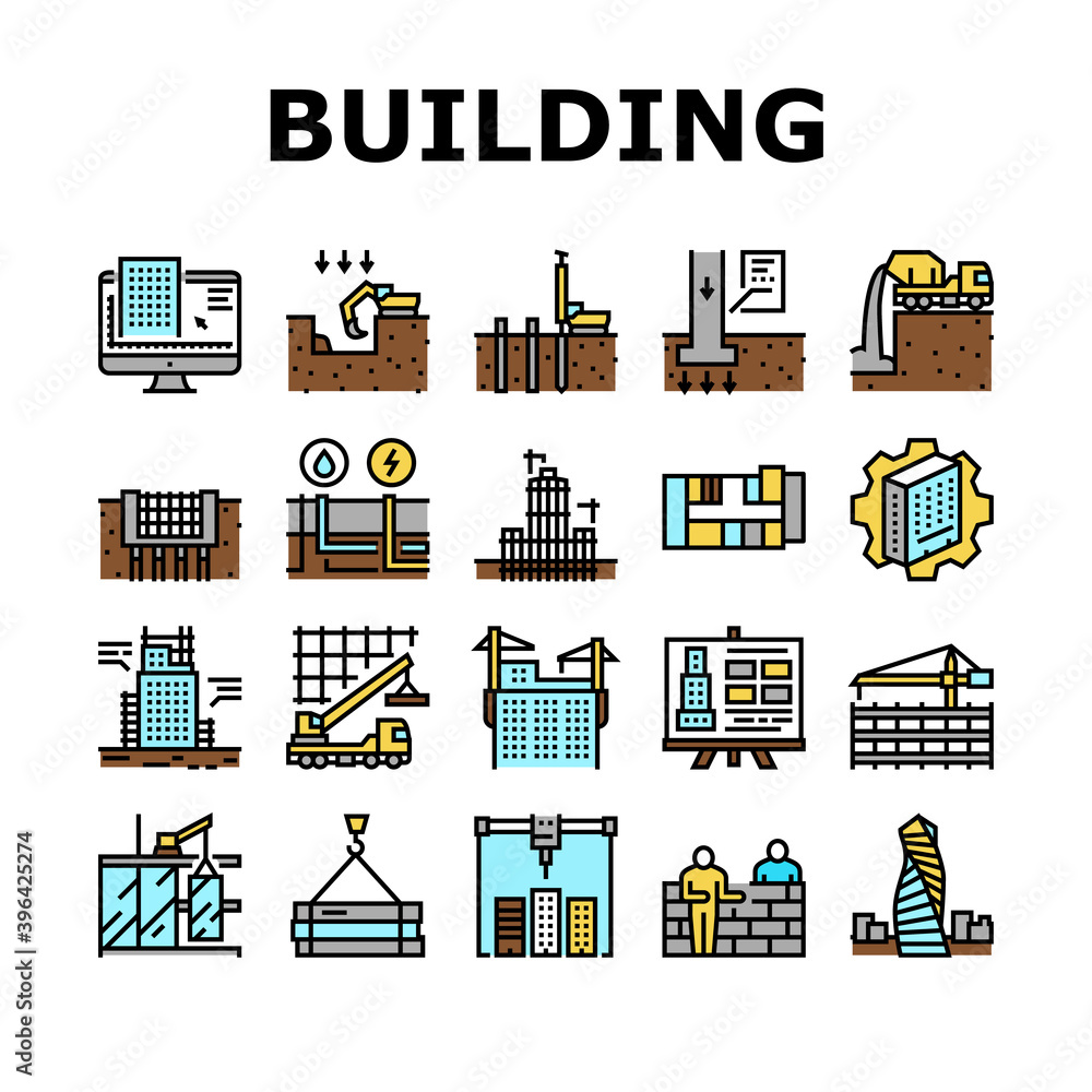 Stock-Vektorgrafik „Building Construction Collection Icons Set Vector ...