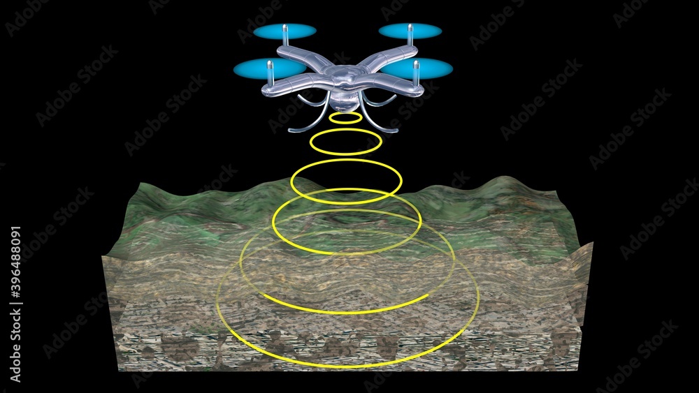 Ground penetrating radar Drone GPR scanning earth. GPR emits scan ...