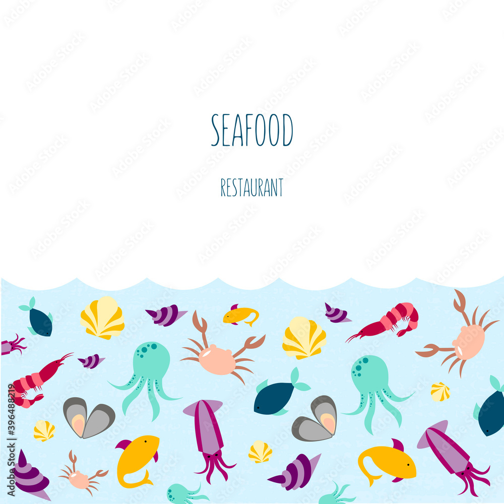 Vector illustration of sea animals for seafood restaurant or café ...