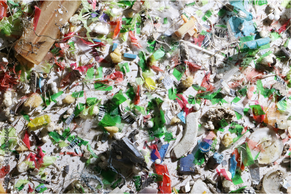 Dangerous Marine litter microplastics on beach Stock Photo | Adobe Stock