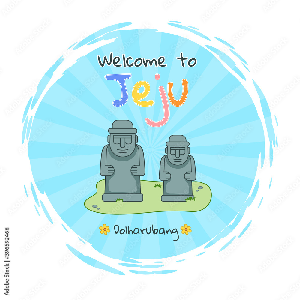 Vector de Stock Dolharubang statue, welcome to Jeju sticker, image for ...