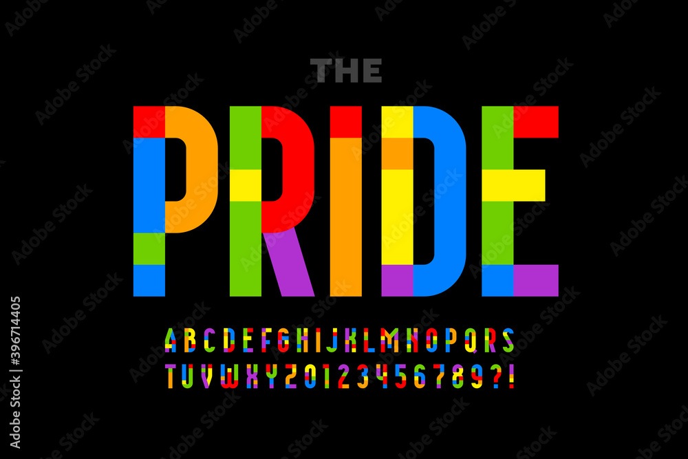 LGBTQ rainbow flag colors pride font, alphabet letters and numbers ...