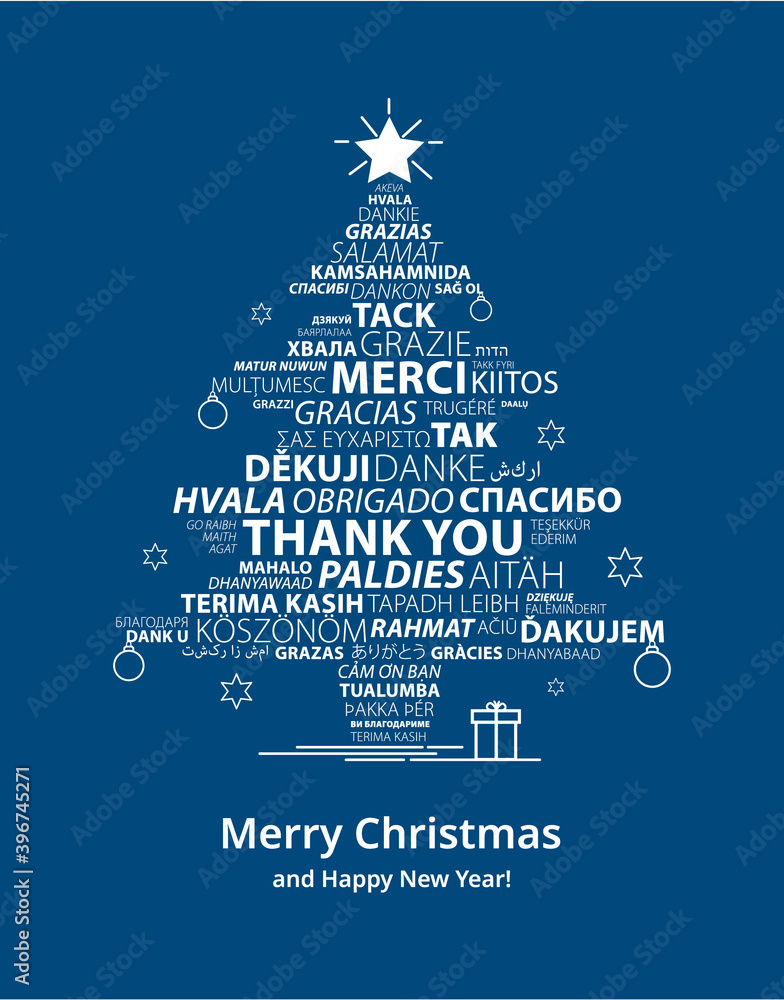 Merry Christmas and Happy New Year concept greeting card. Thank you in ...