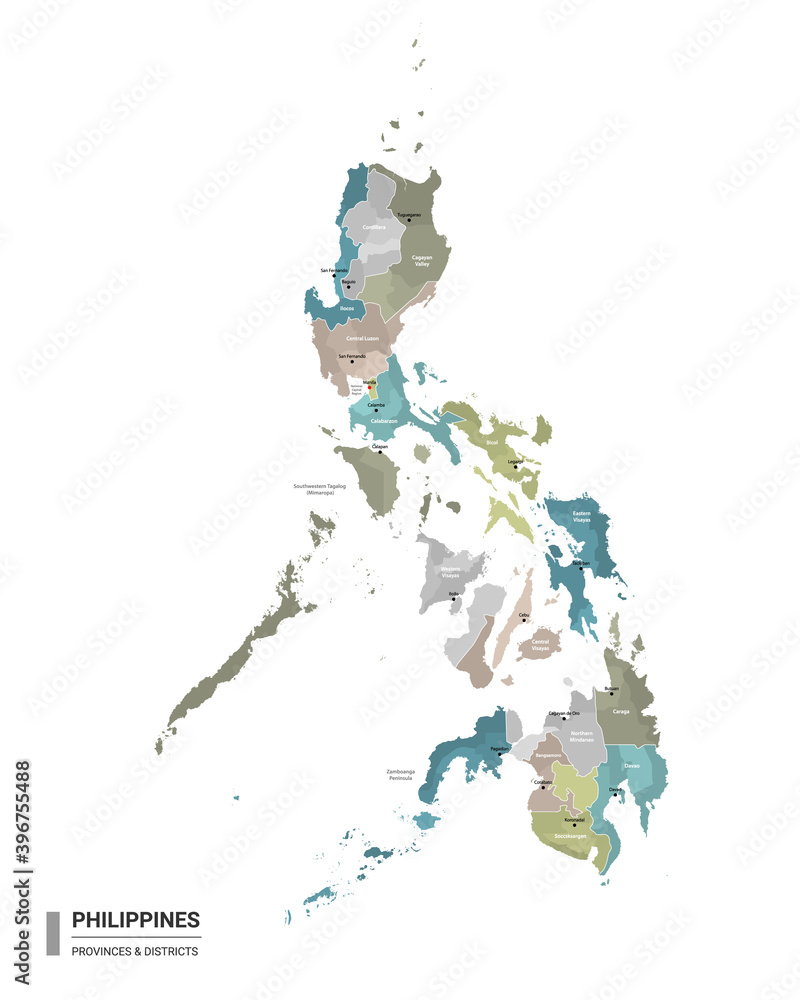 Philippines higt detailed map with subdivisions. Administrative map of ...