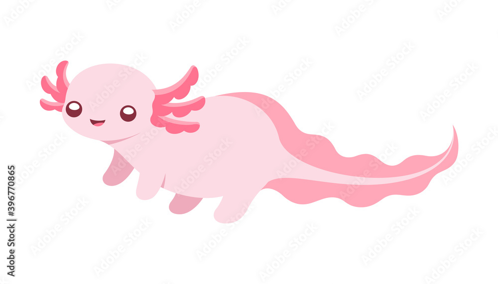 Happy axolotl standing side view vector illustration. Cute underwater ...