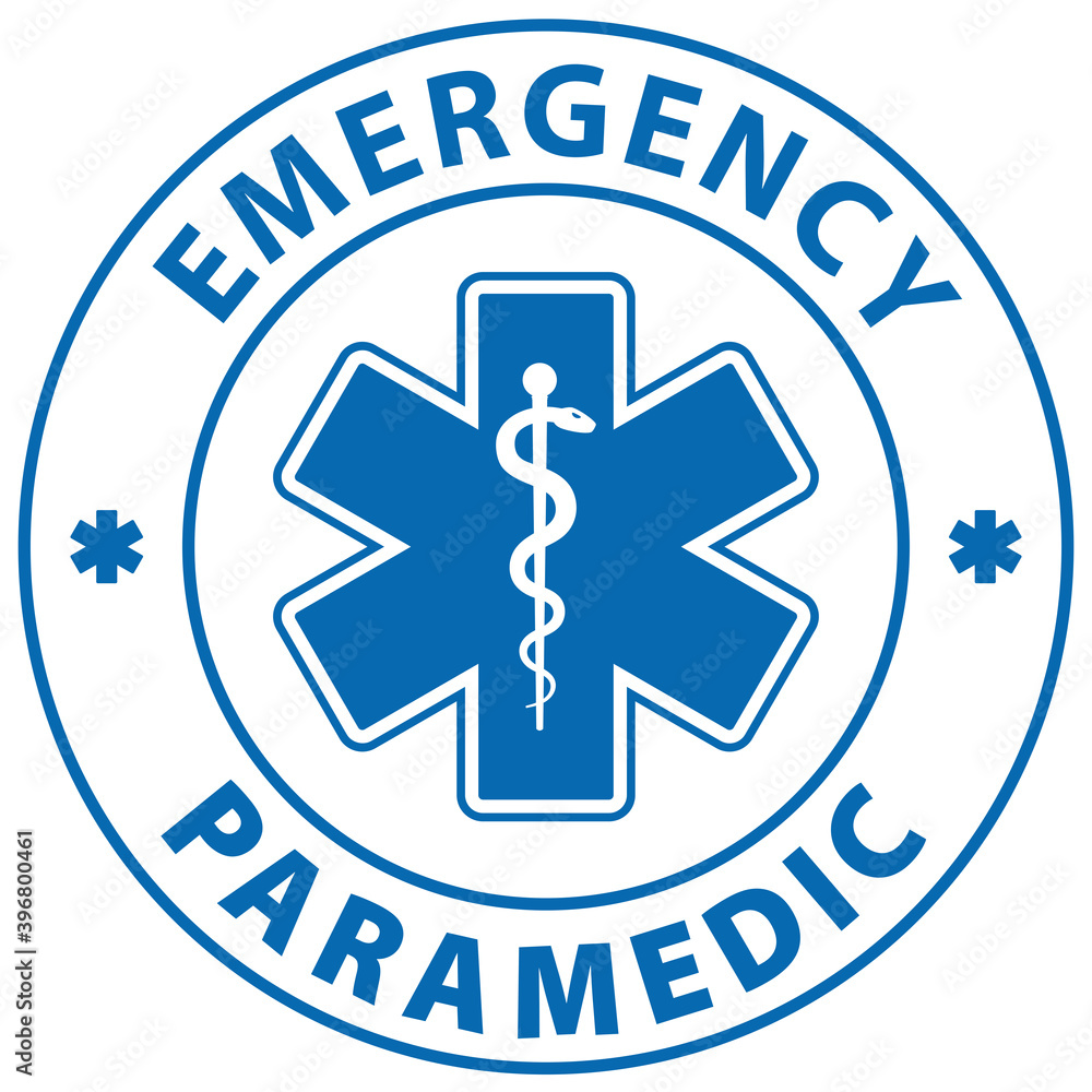 Emergency Paramedic text and blue Star of Life symbol rubber stamp icon ...