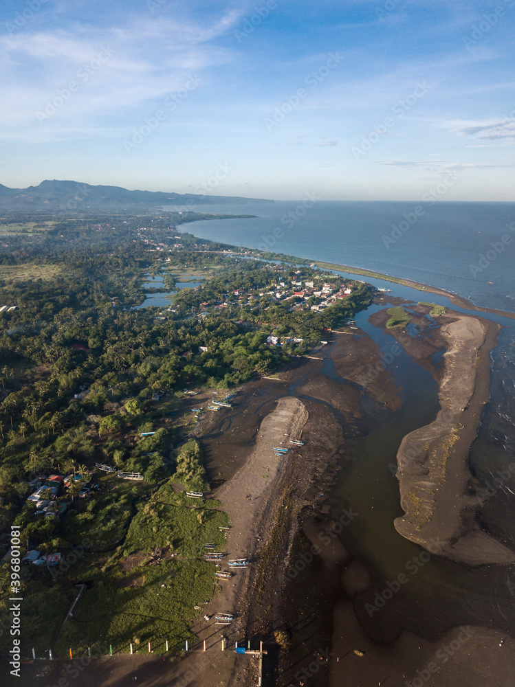 Aerial of a beach and coastline in Naic, Cavite, Philippines. Early ...