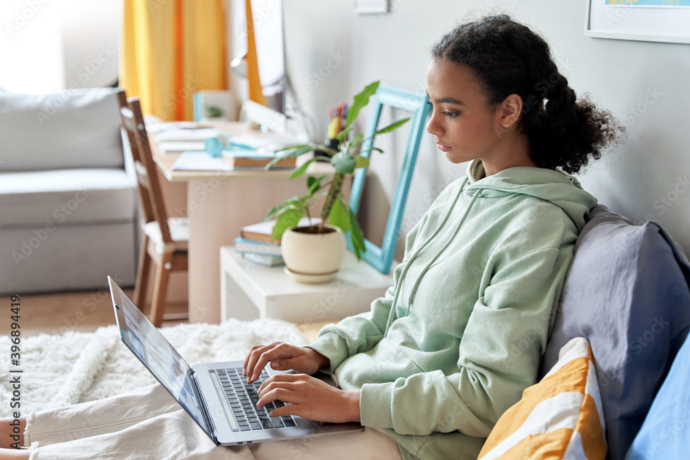 African teen school girl student virtual distance learning online ...