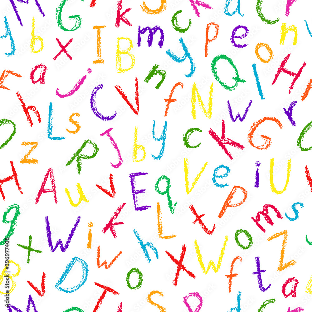 Crayon alphabet pattern. Children drawing style color letters ...