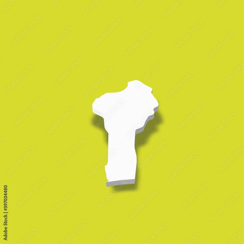 Benin - white 3D silhouette map of country area with dropped shadow on ...
