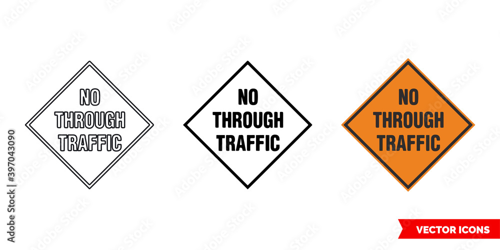 No through traffic roadworks sign icon of 3 types color, black and ...