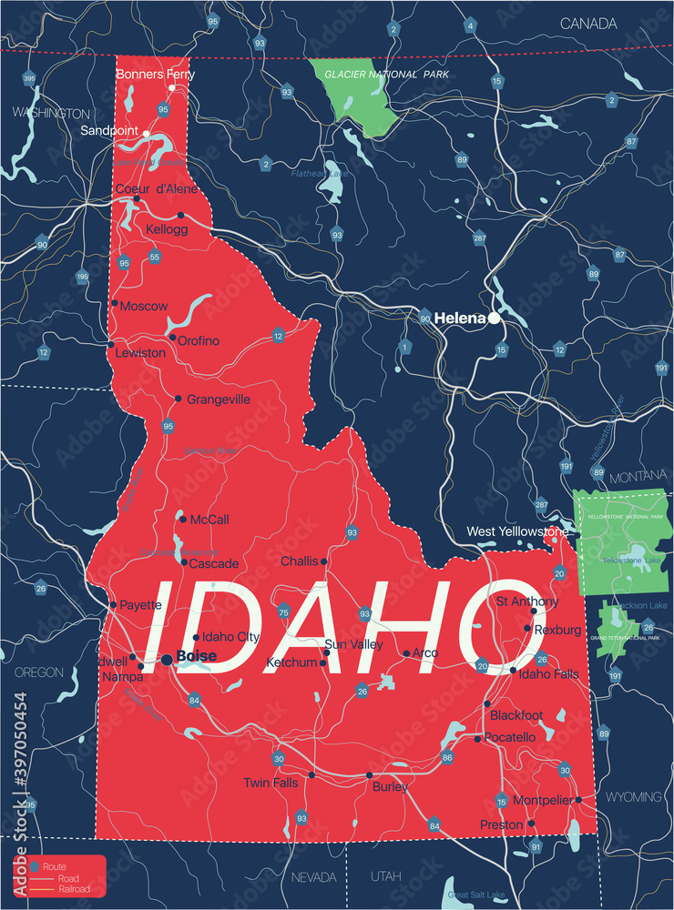Idaho state detailed editable map with with cities and towns ...