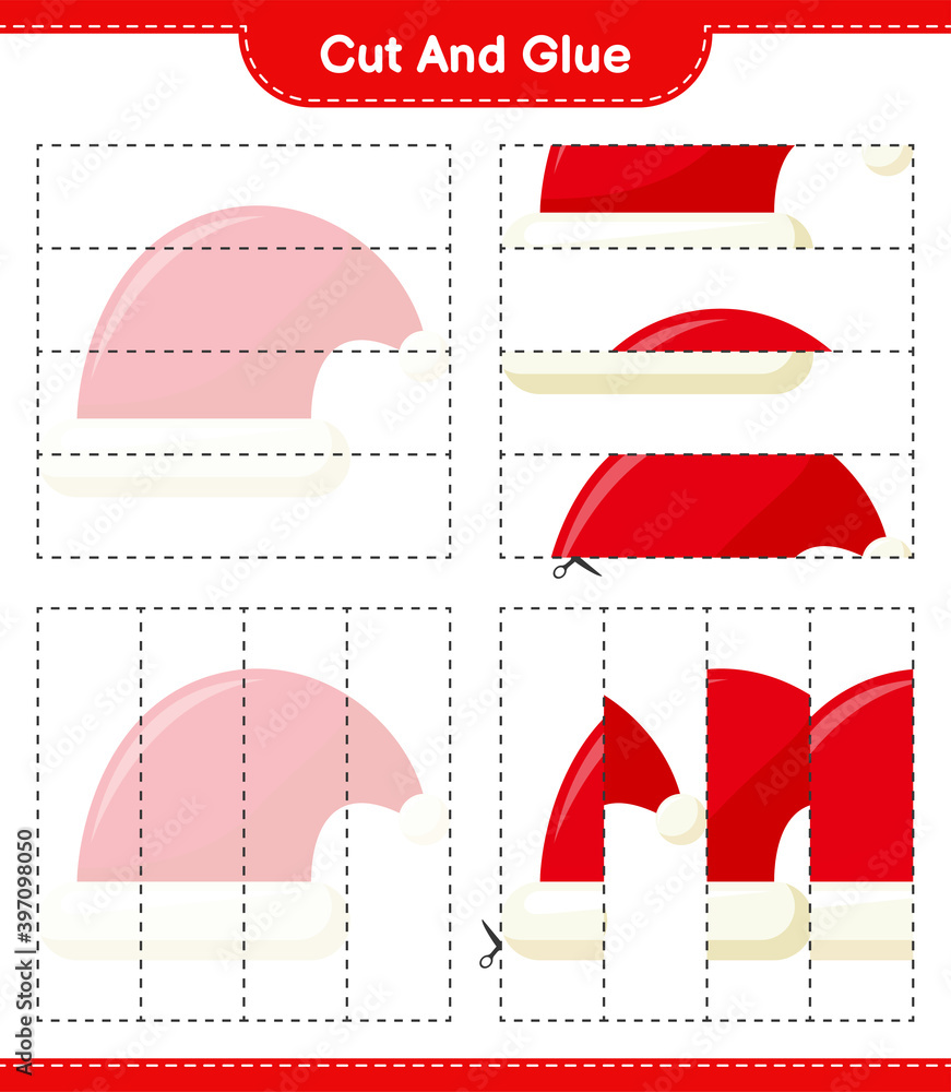 Cut and glue, cut parts of Santa Hat and glue them. Educational ...