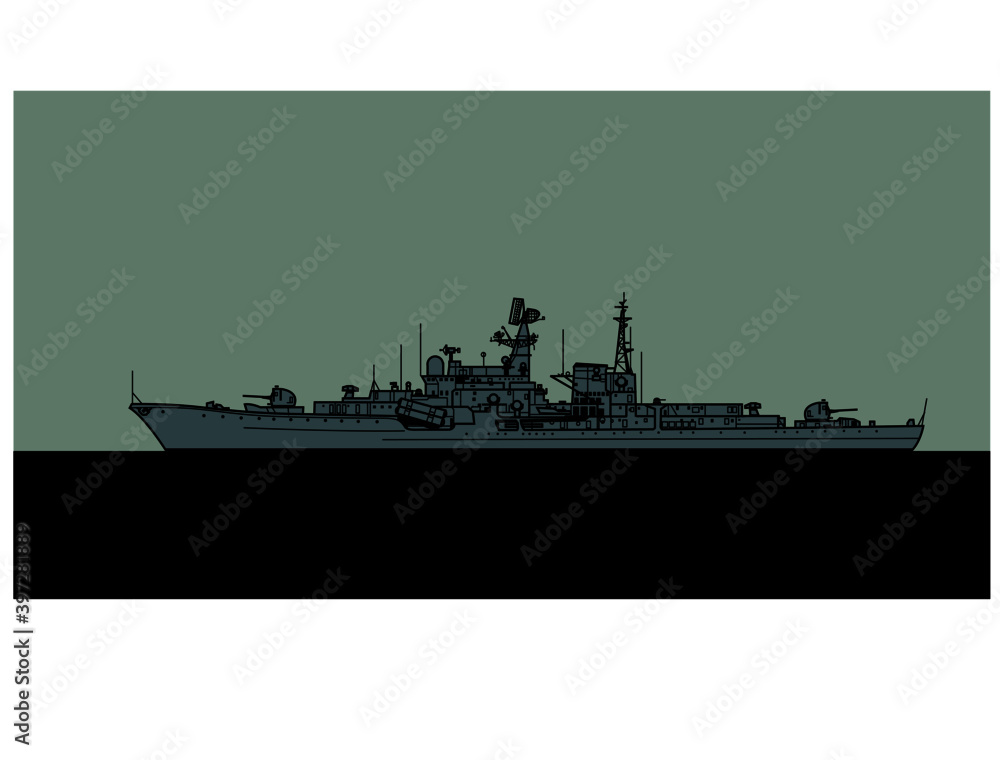 Project 956 Sovremenny class. Soviet guided missile destroyer. Vector ...