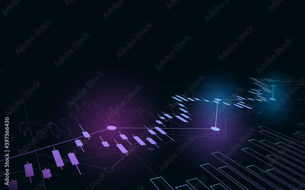 Financial chart with moving up stock market graph in neon light color ...