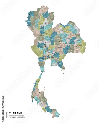 Thailand higt detailed map with subdivisions. Administrative map of ...