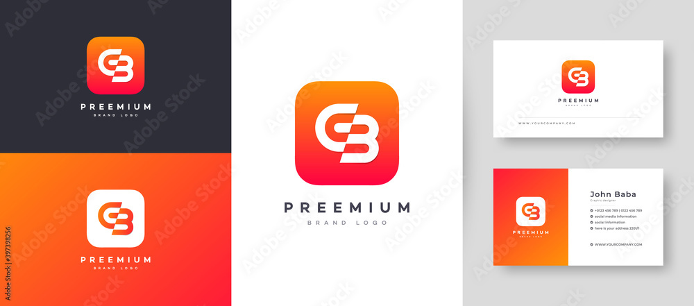 Flat Minimal Initial CB, DB Letter Logo With Premium Business Card ...