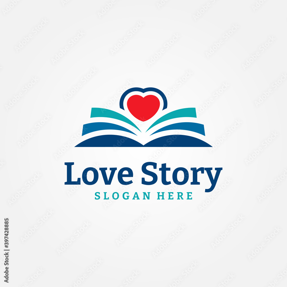 Story Book Logo Design Template. Love book logo vector illustration ...