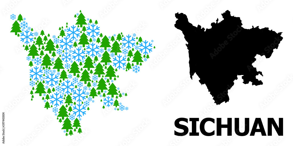 Vector mosaic map of Sichuan Province created for New Year, Christmas ...