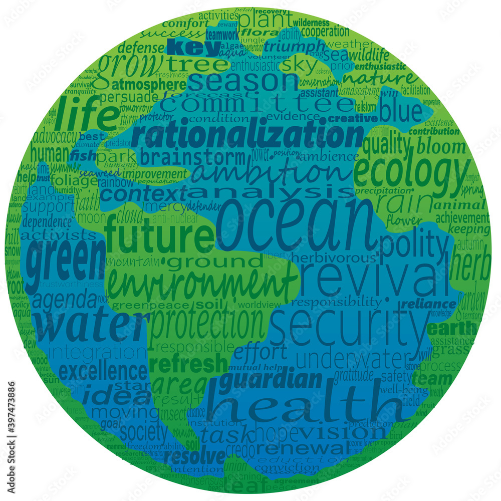 Earth shape with greenpeace concept words isolated on white background ...