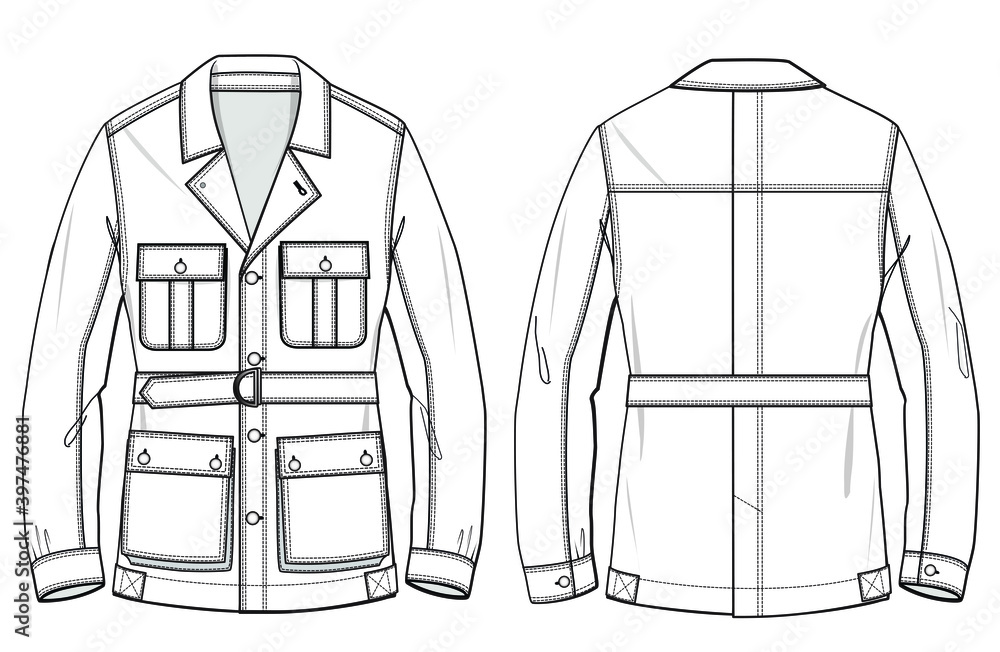 woman fashion design shirt jacket CAD technical flat drawing ...