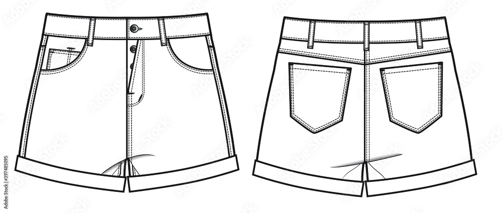 woman fashion design short CAD technical flat clotes drawing ...