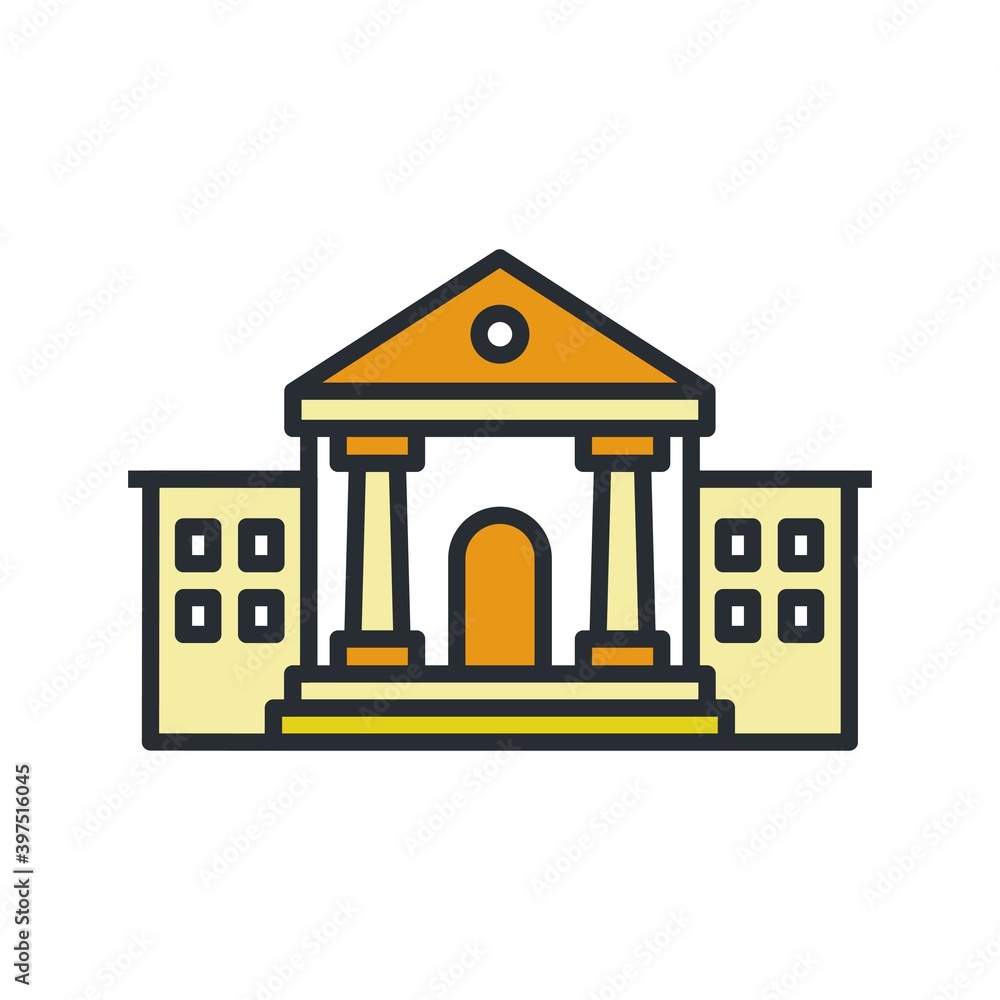 School building icon in flat design style. Vector illustration. Stock ...
