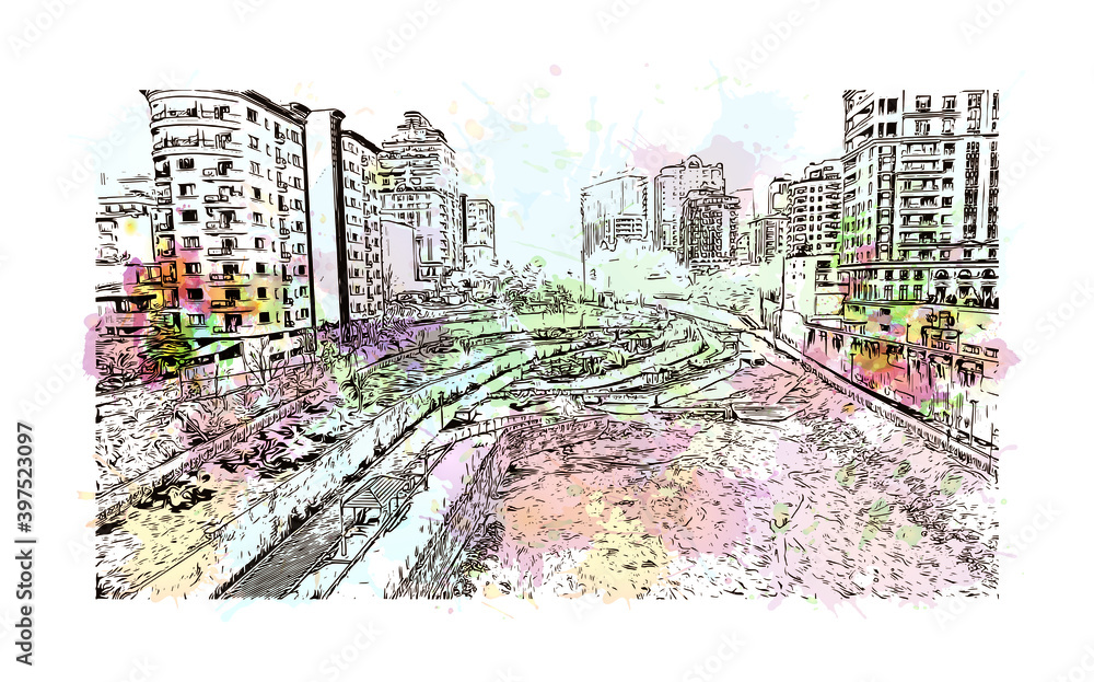 Building view with landmark of Tochal Complex consists of many ...