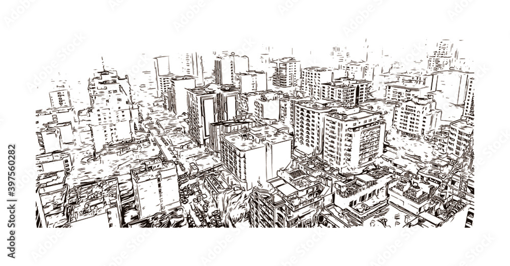 Building view with landmark of Tochal Complex consists of many ...