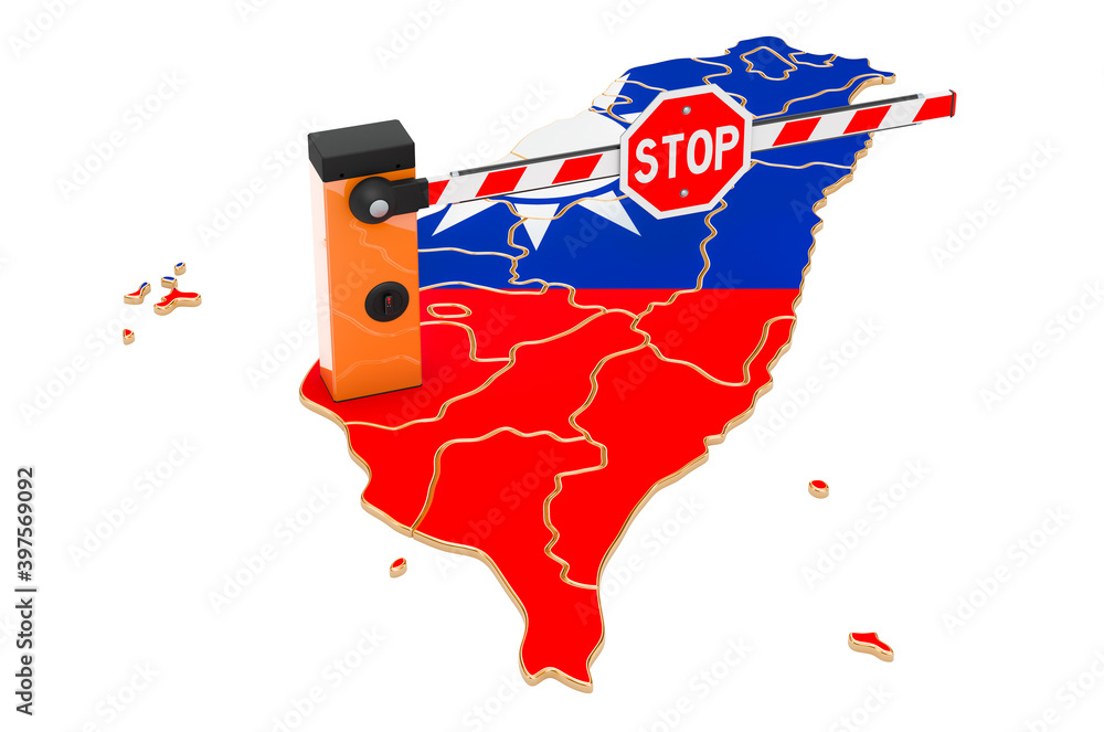 Border close in Taiwan. Customs and border protection concept. 3D ...