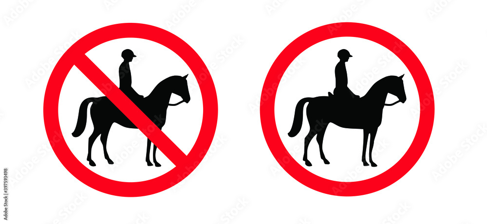 Warning zone, no horse riding. Forbidden sign symbol for situations ...