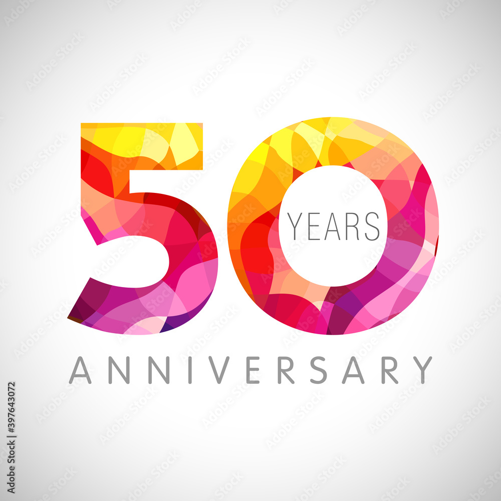 50 th anniversary numbers. 50 years old coloured congrats. Cute 3D ...